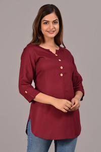 STYLE GANGA Casual Solid Women Maroon Top - Buy STYLE GANGA Casual ...