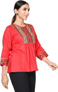 LINGRA Casual Floral Print Women Red Top - Buy LINGRA Casual Floral ...