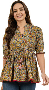 SANTOLIYA Casual Floral Print Women Yellow Top - Buy SANTOLIYA Casual ...