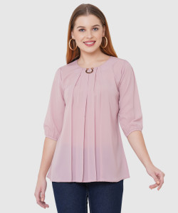 GO.4.IT Casual 3/4 Sleeve Solid Women Pink Top - Buy GO.4.IT Casual 3/4 ...