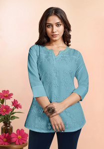 Ejish Casual Embroidered Women Light Blue Top - Buy Ejish Casual ...