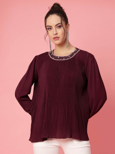 PLUSS Casual Solid Women Maroon Top - Buy PLUSS Casual Solid Women ...