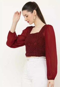 HZ HUZOYA Casual Embroidered Women Maroon Top - Buy HZ HUZOYA Casual ...