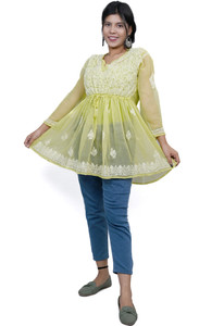 Zeeba Chikankari Casual Embroidered Women Yellow Top - Buy Zeeba ...