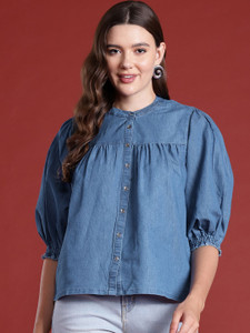 all about you Casual Solid Women Blue Top - Buy all about you Casual ...