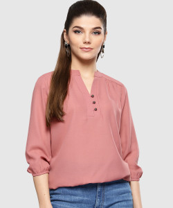 HARPA Casual Regular Sleeve Solid Women Pink Top - Buy HARPA Casual ...