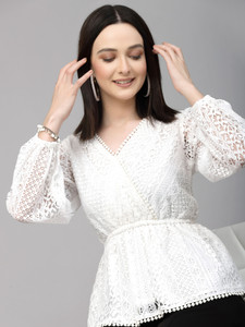 Style Quotient Casual Self Design Women White Top - Buy Style Quotient ...