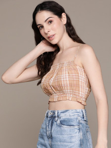Roadster Casual Checkered Women Beige Top - Buy Roadster Casual ...