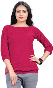 MACE Casual Self Design Women Red Top - Buy MACE Casual Self Design ...