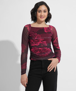 FashFun Casual Printed Women Maroon Top - Buy FashFun Casual Printed ...