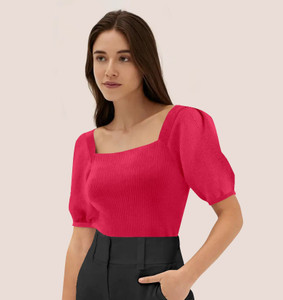 Berry Bird Casual Self Design Women Red Top - Buy Berry Bird Casual ...