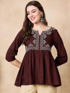 TULSHA Casual Embroidered, Solid Women Maroon Top - Buy TULSHA Casual ...