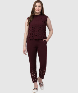 famiss fashion Party No Sleeve Laser Cut Women Maroon Top - Buy famiss ...