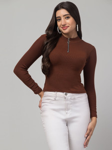 STYLE PREZONE Casual Solid Women Brown Top - Buy STYLE PREZONE Casual ...