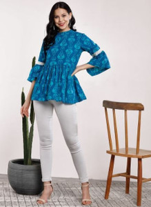 Fab8Sight Casual Printed Women Blue Top - Buy Fab8Sight Casual Printed ...