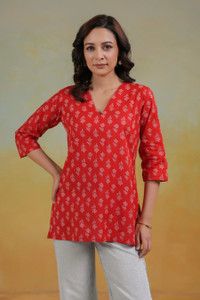 SANGOURI Casual Printed Women Red Top - Buy SANGOURI Casual Printed ...