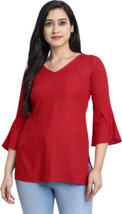 Fashionseye Casual Solid Women Red Top - Buy Fashionseye Casual Solid ...