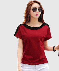 Unistreet Casual Regular Sleeve Color Block, Solid Women Red Top - Buy ...