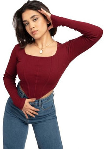 TYKUN Casual Solid Women Maroon Top - Buy TYKUN Casual Solid Women ...