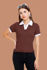 White Moon Casual Self Design Women Brown Top - Buy White Moon Casual ...