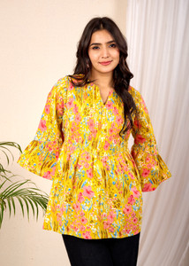 NAMA'S Casual Floral Print Women Yellow Top - Buy NAMA'S Casual Floral ...