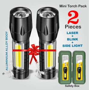 MHAX (Pack _2 ) Mini Rechargeable Pocket_Torch Light Zoom COB USB Led ...