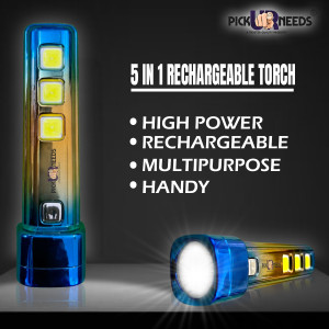 Pick Ur Needs 5 in 1 Mini Long Range Rechargeable Led Torch Light With ...