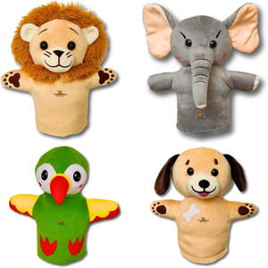 Chamantricks Storytelling Hand Puppets | Lion, Elephant, Dog & Parrot ...