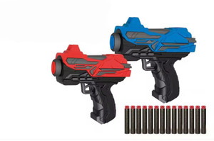 KTRS Dual Blaster Soft Rubber Foam Bullets Pull Back 2 Action Gun 14 ...