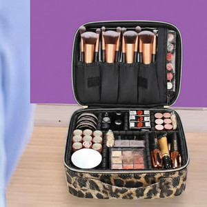 Gleam Soul Leopard Pattern Vanity Box with Adjustable Dividers and ...