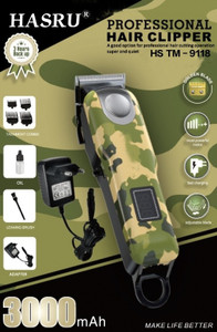HASRU PROFESSIONAL HAIR CLIPPER 3000 MAH MILITARY COLOUR Trimmer 45 min ...