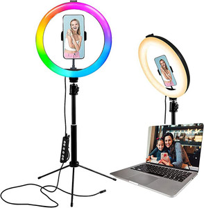 TECHMAZE 13" RGB LED Ring Light with Adjustable Tripod Stand 16-Colors ...