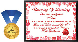 Midas Craft Best Girlfriend Medal and Certificate for Netra Quote 01 ...