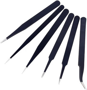 BM RETAIL 6 Piece Professional Stainless Steel Tweezer Set With Fine ...