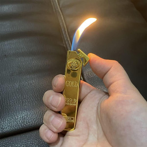 Huayue ™ Gold Bar Lighter Open Frame Refillable Butane Gas Metal Body ...