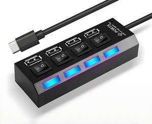 UNIKAP 4 Port USB Hub with LED ON/Off Switch, Type-C 45cm Cable Length ...
