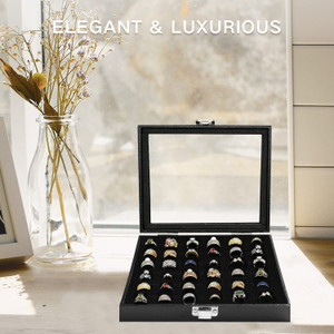 BUCKETLIST ® 7 Slots Velvet Glass Ring Jewellery Display Storage Box ...