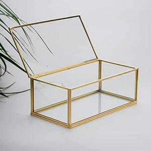 ARTINCO Vintage Rectangular Brass Glass Box Glass Jewelry box Vanity ...