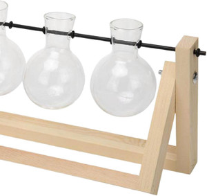 BNF Hydroponic Plant Glass Bulb Vase Wooden Stand Pot Terrarium 3 Bulb ...