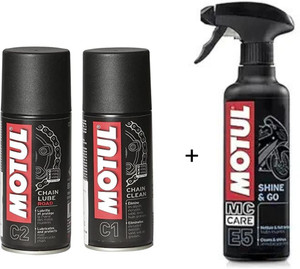 MOTUL Chain Clean C1(150ml) & Chain Lube C2 (150ml) and E5 Shine & Go ...