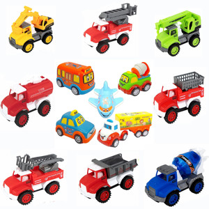 Gomzy 13 pcs vehicle pull along car plane bus truck taxi fire ...