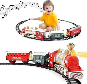 Bestie Toys Train Set with Steam Locomotive Engine, Cargo Car and Long ...