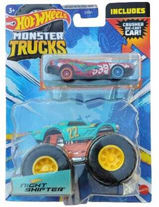 HOT WHEELS MONSTER TRUCKS NIGHT SHIFTER INCLUDES CRUSHED DIE CAST CAR ...