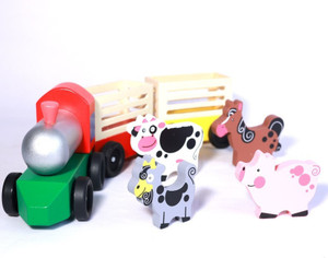 Smartcraft Wooden Farm Train Set - Classic Wooden Toy (2 linking cars ...