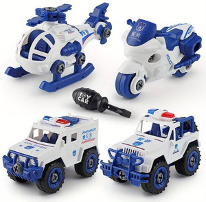 venimall DIY Police Car Vehicle Set Toy, with 1 Bike, 1 Jeep, 1 ...