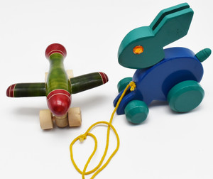 justhandmade Wooden Aeroplane| Rabbit Pull Along Toy for Kids, Colours ...