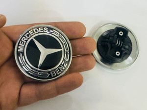 Auto MT Mercedes, Chrome-Black Star, Emblem, Benz Front-Hood Ornament ...