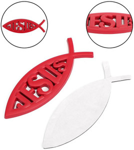 Auto MT RED JESUS FISH Christian Logo 10 x 3cm Car Metal Emblem Badge ...