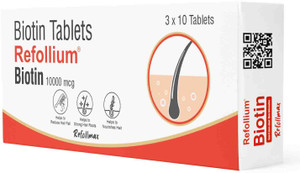 Refollium Biotin Tablet helps Support Strong Hair, Reduce Hair Fall ...