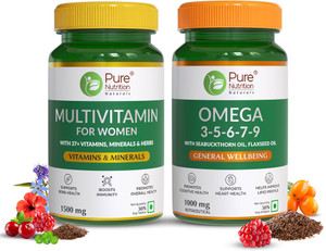 Pure Nutrition Combo of Women Multivitamin + Omega 35679 for Strength ...